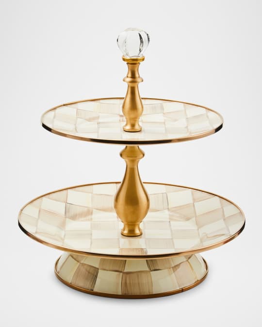 MacKenzie-Childs Mocha Check Two-Tier Sweet Stand | Neiman Marcus