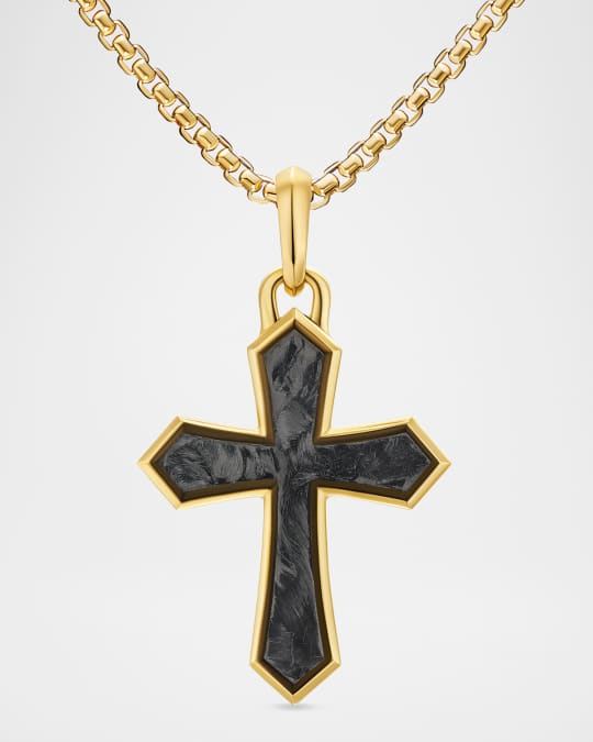 David Yurman Men's Cross Pendant in 18K Gold with Forged Carbon, 28mm ...