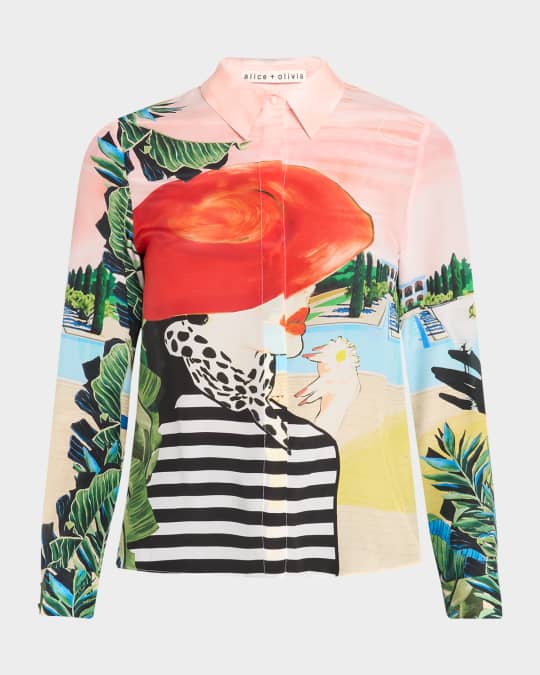 ALICE + OLIVIA Palm Beach Willa Placket Top | Neiman Marcus