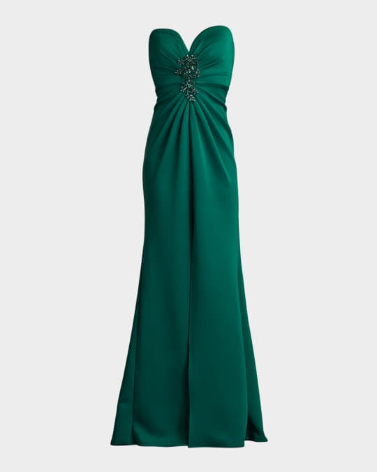SHO by Tadashi Shoji Strapless Beaded Applique Column Gown | Neiman Marcus