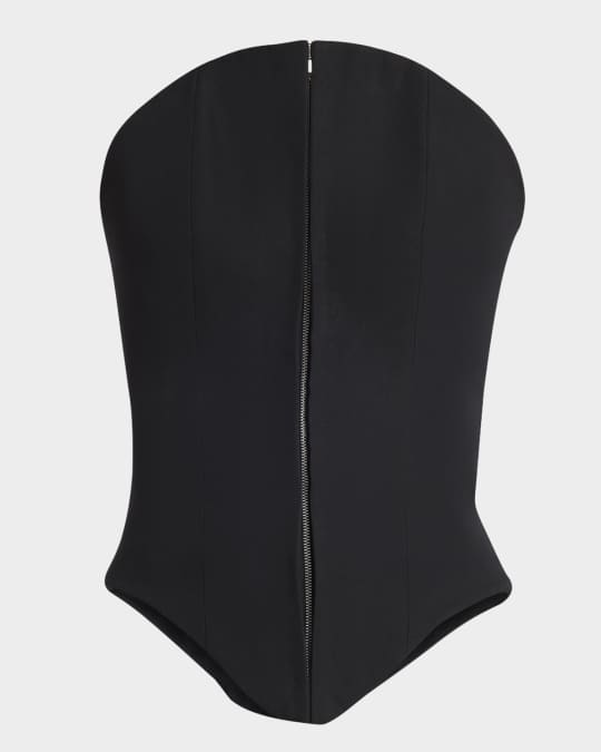 McQueen Curved Strapless Zip-Front Bustier Top | Neiman Marcus