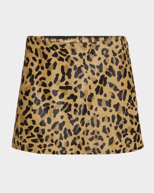 ALAIA Leopard-Print Pony Hair Mini Skirt | Neiman Marcus