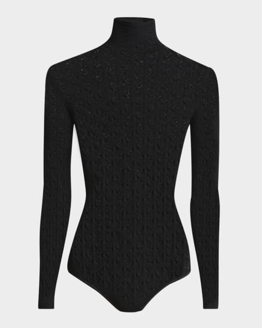ALAIA Geometric Lace High-Neck Bodysuit | Neiman Marcus