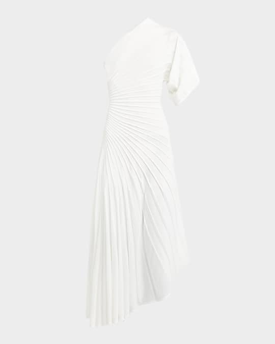 ALAIA Asymmetric Ray Ribbed One-Shoulder Midi Dress | Neiman Marcus