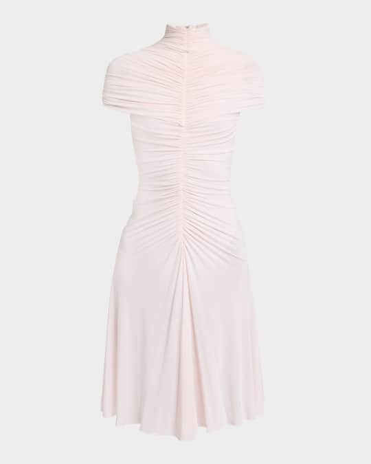 ALAIA Mock-Neck Gathered Cap-Sleeve Dress | Neiman Marcus