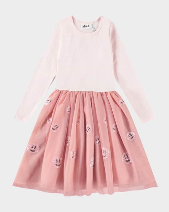 Molo Girl's Cyrus Long-Sleeve Sequin Tulle Combo Dress, Size 3T-6 ...