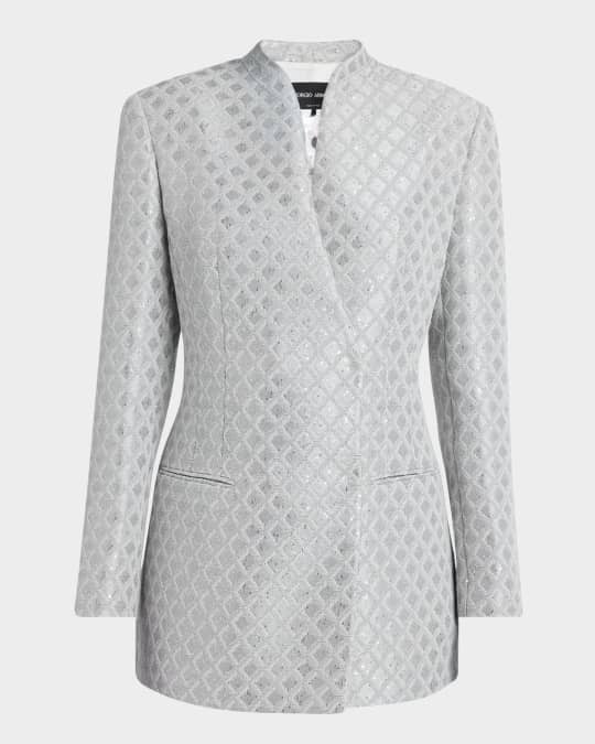 Giorgio Armani Geometric Paillette Jacquard Asymmetric Double-Breasted ...