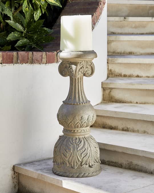 Neiman Marcus 24" Outdoor Cast Stone Floor Candlestick | Neiman Marcus