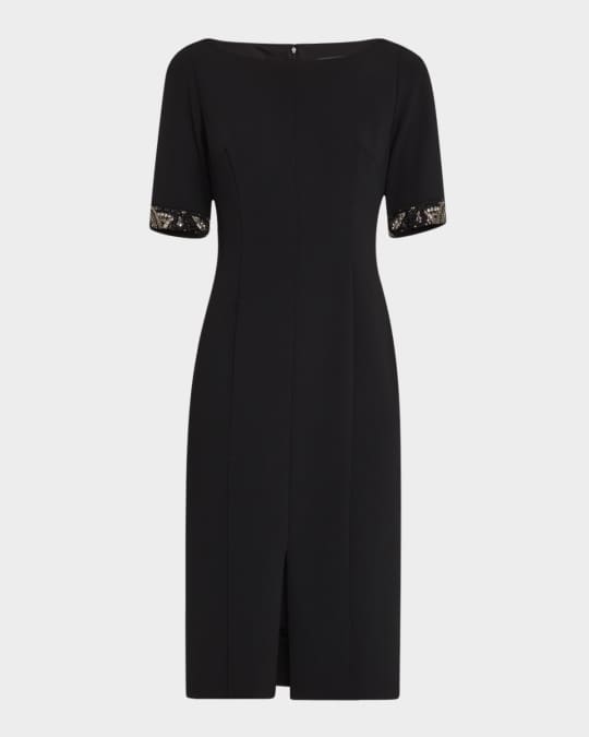 Aidan Mattox Beaded Stretch Crepe Midi Dress | Neiman Marcus