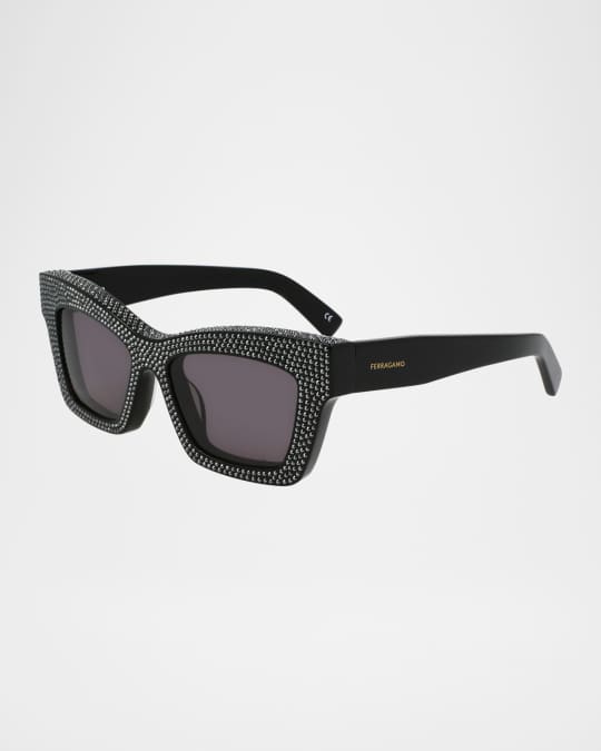 Ferragamo Crystal Embellished Acetate Cat-Eye Sunglasses | Neiman Marcus