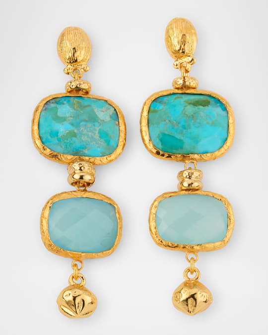Gas Bijoux Silene Gold Drop Earrings, Blue Quartz and Turquoise | Neiman Marcus