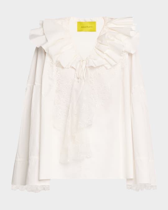 Marques'Almeida Long-Sleeve Frilled Lace Shirt | Neiman Marcus