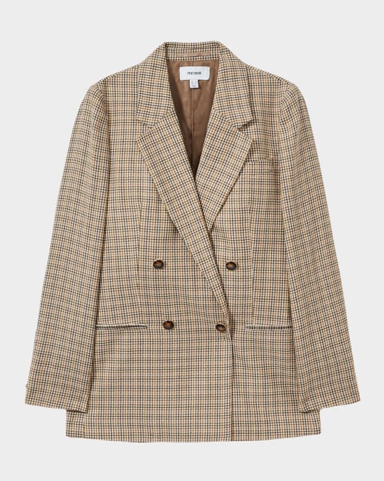 Reiss Vida Double-Breasted Houndstooth Check Jacket | Neiman Marcus