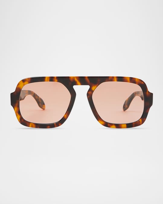 Elisa Johnson Jane Tortoise Acetate Aviator Sunglasses | Neiman Marcus