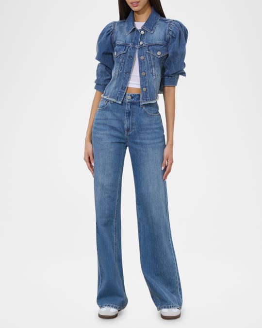 Alice + Olivia Lana Puff-Sleeve Denim Jacket | Neiman Marcus