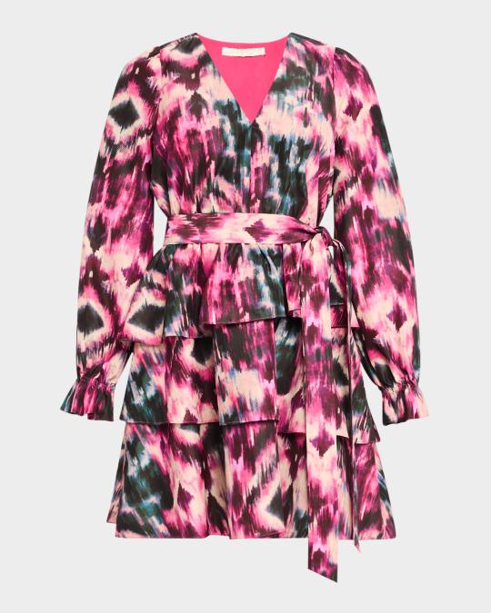 Marie Oliver Umbra Abstract-Print Ruffle Tiered Mini Dress | Neiman Marcus