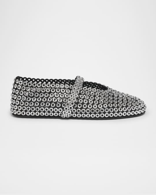 ALAIA Studded Suede Mesh Mary Jane Flats | Neiman Marcus