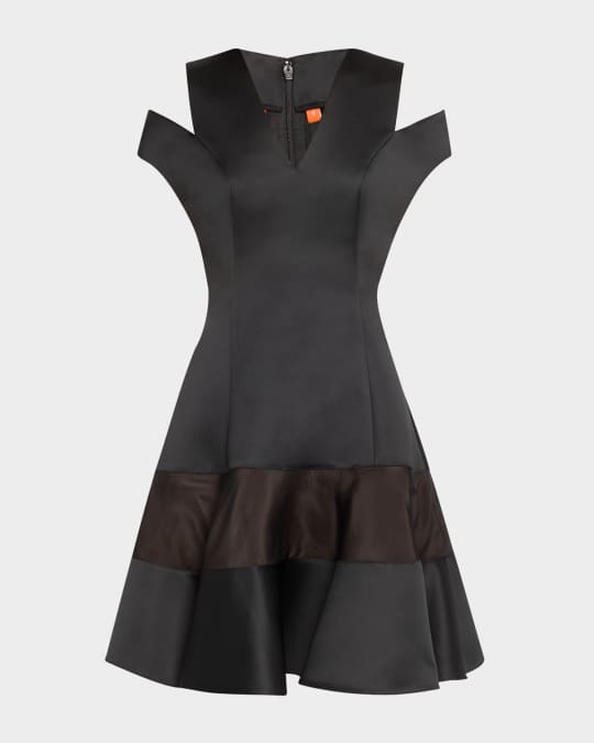 Bach Mai Shoulder Cut Out Flounce Satin Organza Dress | Neiman Marcus