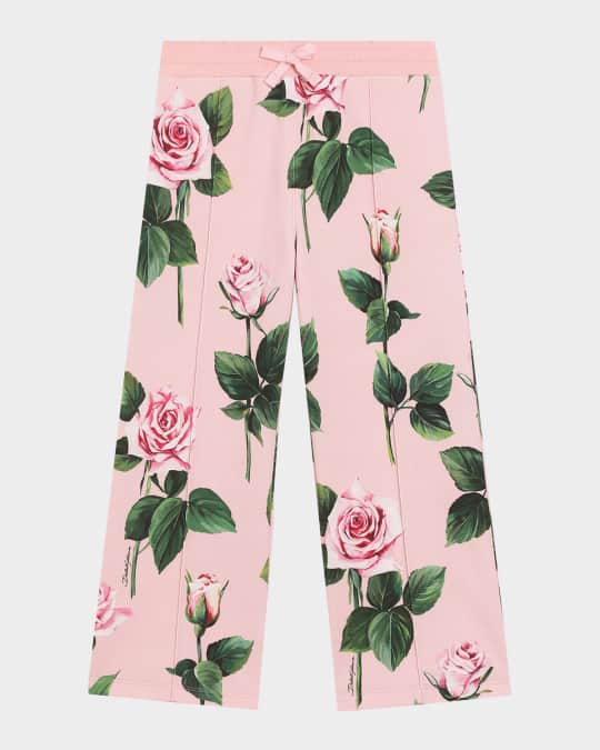 Dolce&Gabbana Girl's Rose-Print Wide Leg Pants, Size 4-6 | Neiman Marcus