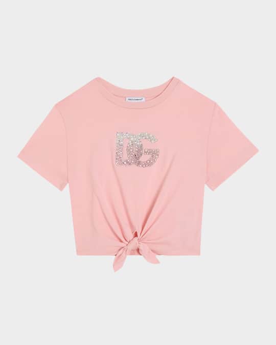 Dolce&Gabbana Girl's Embellished Logo-Print Knot T-Shirt, Size 4-6 ...