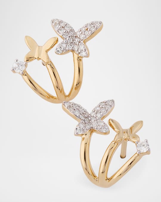 Kastel Jewelry 14K Yellow Gold Multi Diamond Butterfly Climber Earrings ...