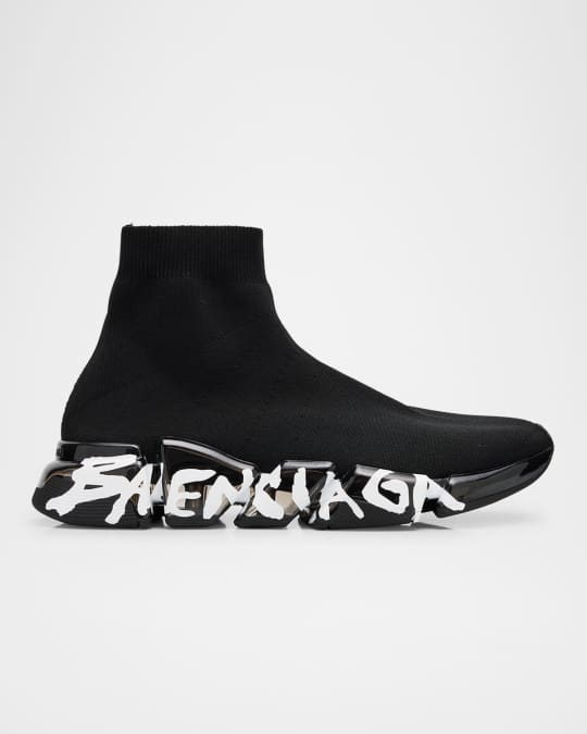 Balenciaga Speed 2.0 Knit Graffiti Clear-Sole Sneakers | Neiman Marcus