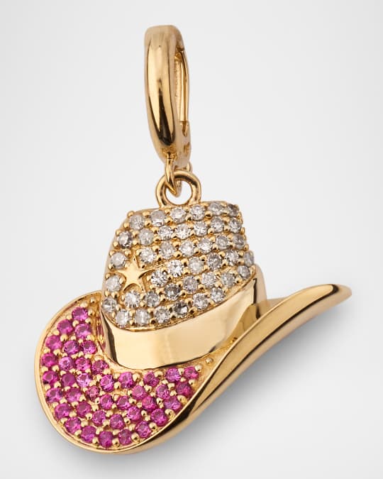 Kastel Jewelry 14K Yellow Gold Rodeo Hat Diamond and Pink Sapphire ...