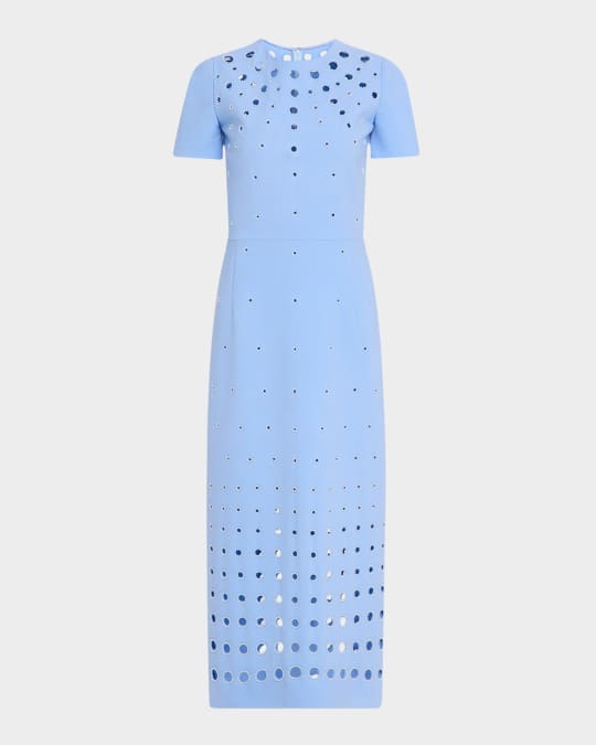 Oscar de la Renta Short-Sleeve Eyelet Embroidered Midi Dress | Neiman ...