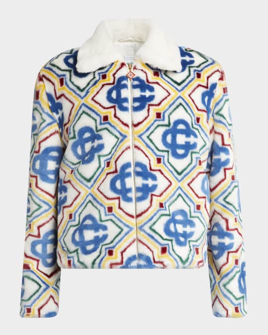 CASABLANCA Men's Faux Fur Diamond Monogram Blouson Jacket | Neiman Marcus