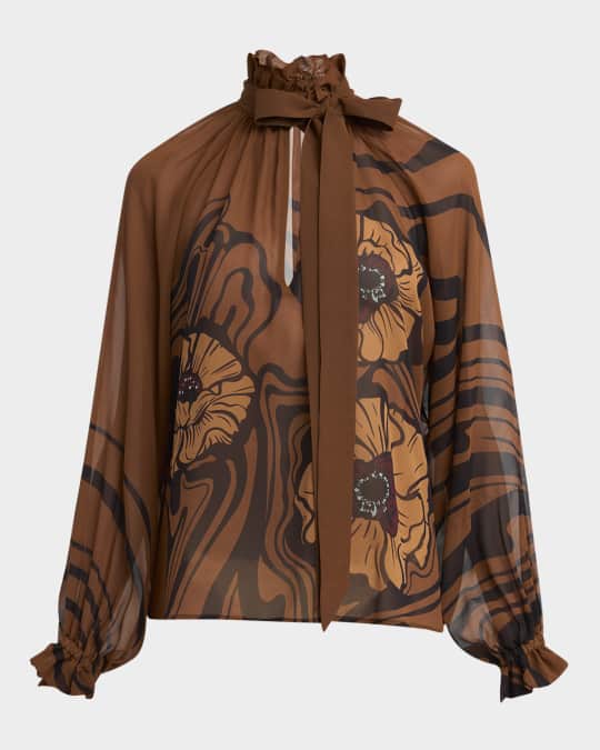 La DoubleJ Cerere Long-Sleeve Silk Chiffon Blouse | Neiman Marcus