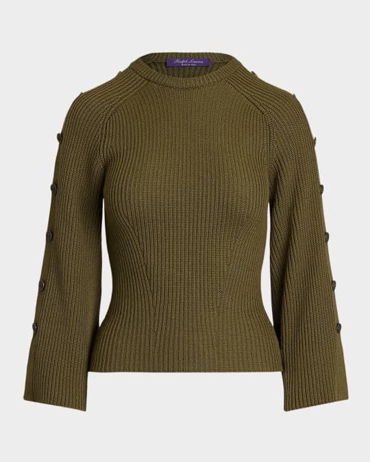 Ralph Lauren Collection Rib-Knit Wool-Silk Button-Sleeve Sweater ...