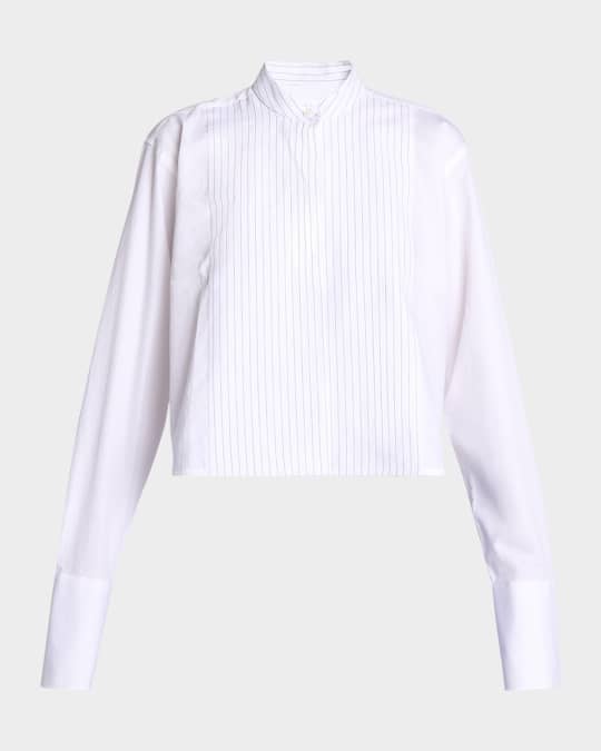 Victoria Beckham Striped Bib-Front Crop Tux Shirt | Neiman Marcus