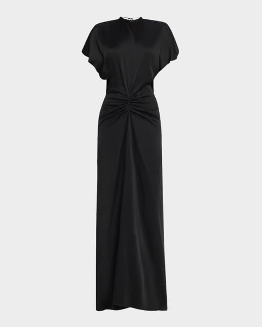 Victoria Beckham Gathered-Waist Backless Satin Gown | Neiman Marcus