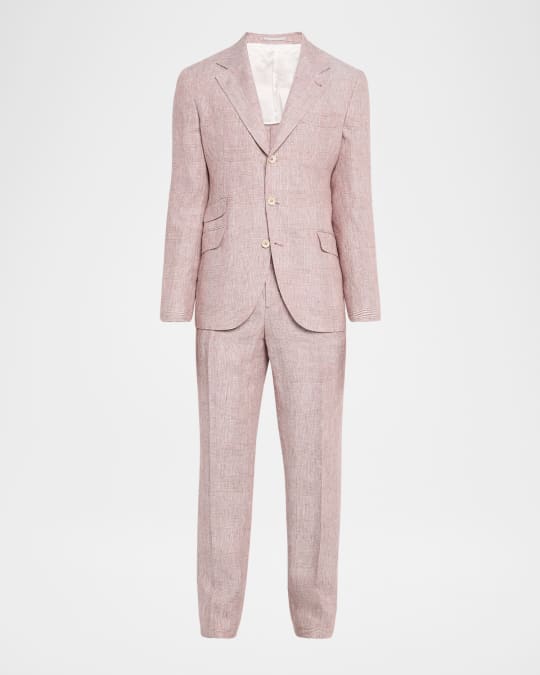 Brunello Cucinelli Men's Linen Glen Plaid Two-Piece Suit | Neiman Marcus