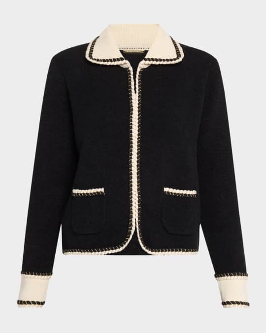 Elie Tahari The Chantria Contrast-Trim Cardigan Jacket | Neiman Marcus