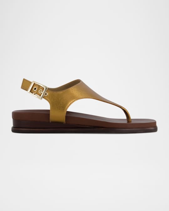 Bernardo Concord Metallic Leather Wedge Sandals | Neiman Marcus