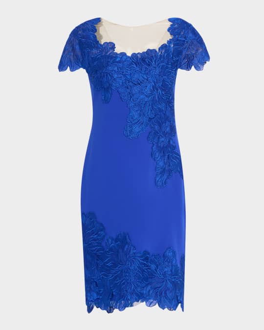 Tadashi Shoji Lace Crepe Cap-Sleeve Dress | Neiman Marcus
