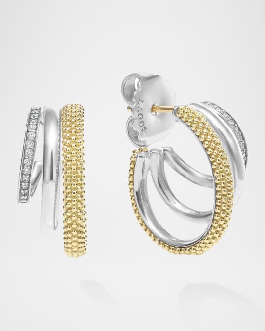 LAGOS Two-Tone Caviar Lux Diamond Hoop Earrings | Neiman Marcus