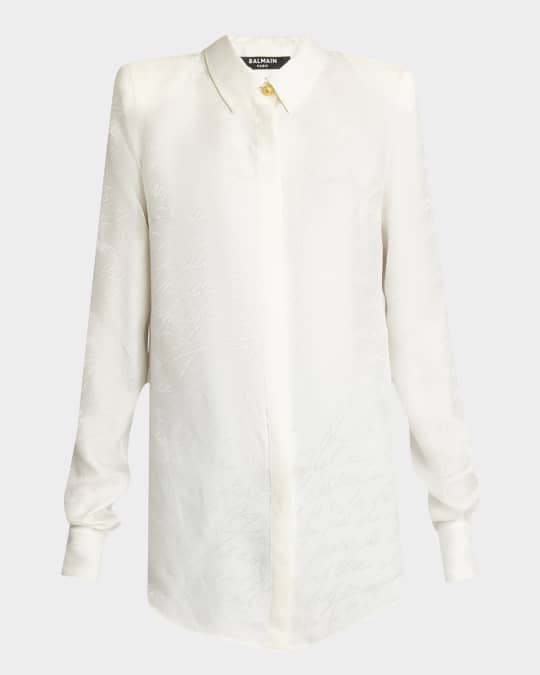 Balmain Love Letter Jacquard Strong-Shoulder Shirt | Neiman Marcus