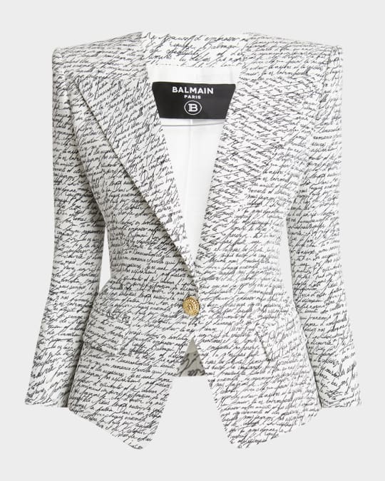 Balmain Love Letter-Print Single-Breasted Tailored Jacket | Neiman Marcus
