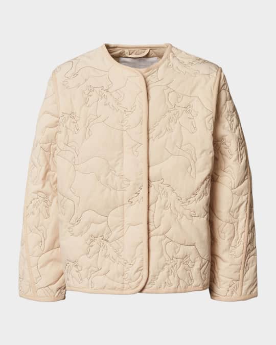 Molo Girl's Holley Quilted Horse Jacket, Size 3-7 | Neiman Marcus