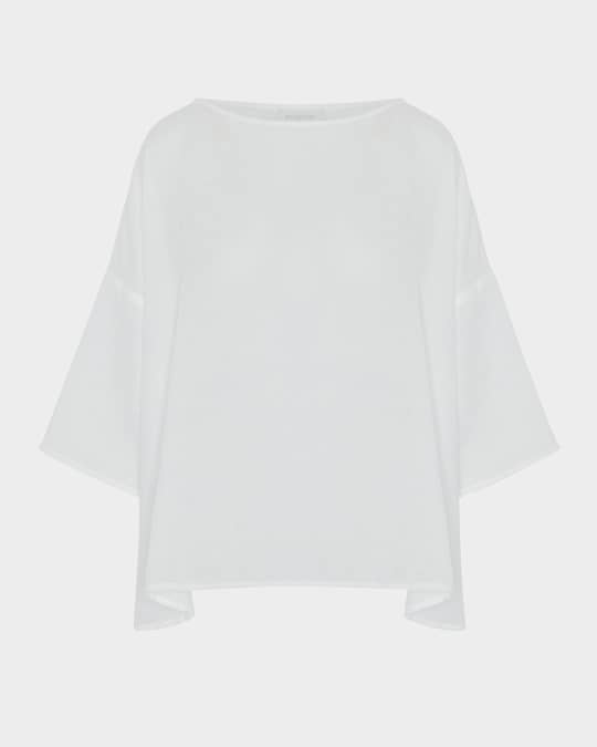 Eskandar Sloped Shoulder Wide A-Line Scoop Neck Top (Mid Length ...