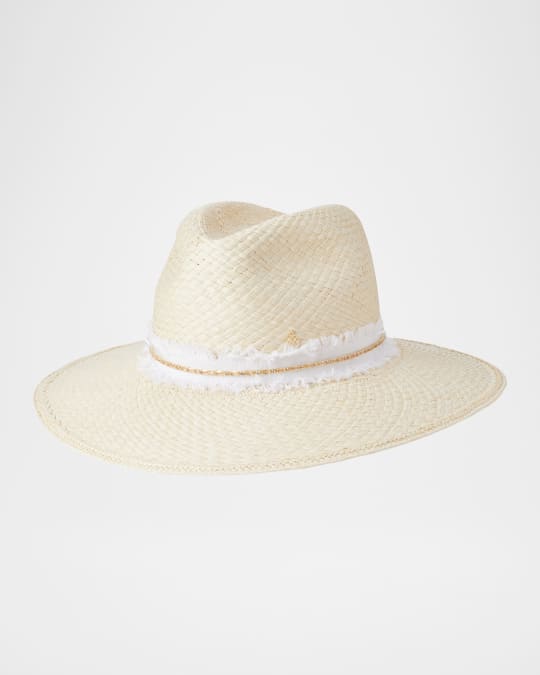 Maison Michel Henrietta Strass Denim Straw Fedora Hat | Neiman Marcus