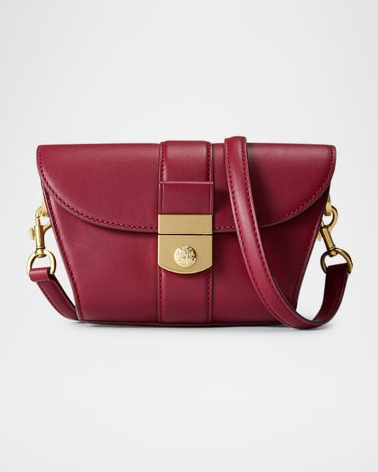 Veronica Beard Trap Small Crest Lock Leather Crossbody Bag | Neiman Marcus