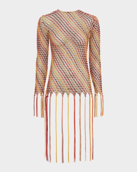 Gabriela Hearst Macaria Beaded Net Knit Fringe Top | Neiman Marcus