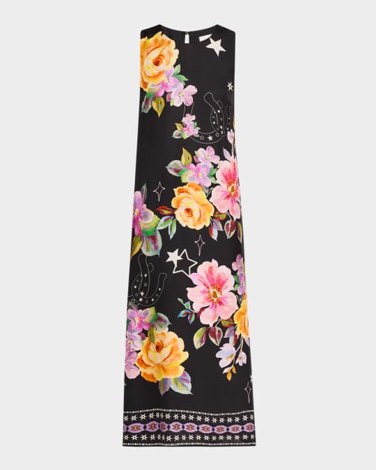 Johnny Was Karolina Sleeveless Floral-Print Midi Dress | Neiman Marcus