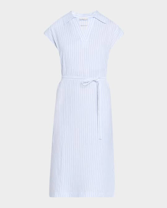 Peserico Striped Cap-Sleeve Linen Midi Dress | Neiman Marcus