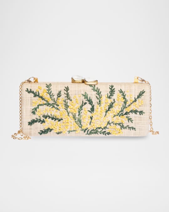 Rafe Alessandra Flower Raffia Long Clutch Bag | Neiman Marcus