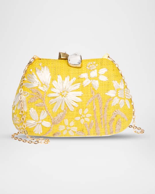 Rafe Tamu Flower Embroidered Raffia Clutch Bag | Neiman Marcus
