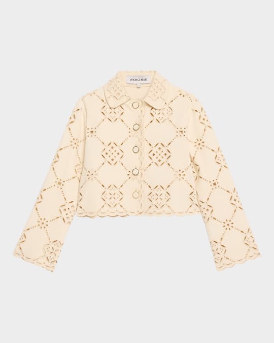 Veronica Beard Adelaide Scalloped Eyelet-Embroidered Jacket | Neiman Marcus